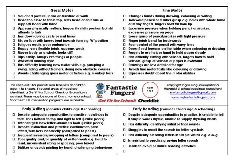 Gross Motor Fine Motor: Checklist | PDF | Hand | Cognition