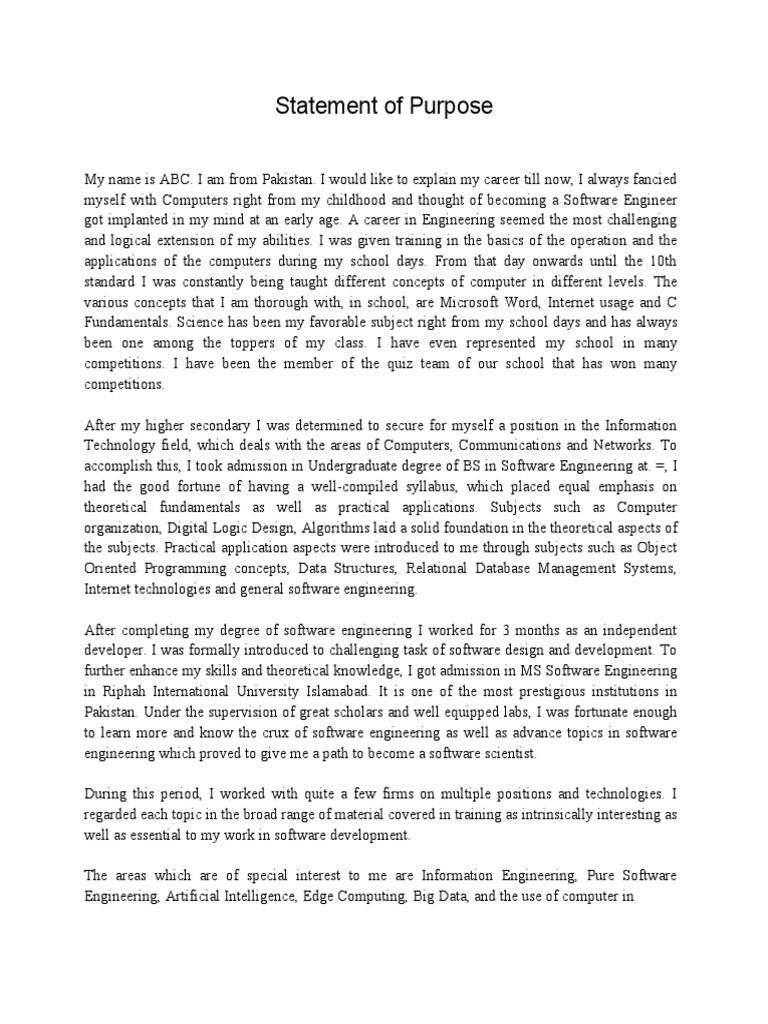 Statement of Purpose | PDF | Engineering | Software