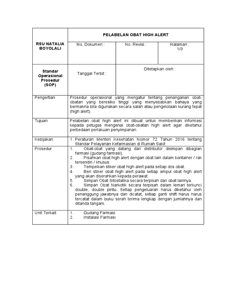 Pelabelan Obat High Alert RSU Natalia | PDF | Kesehatan Holistik ...