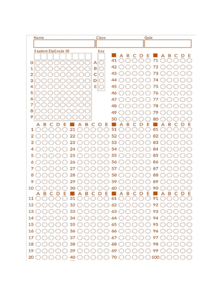 Zip Grade 100 Question V2 | PDF
