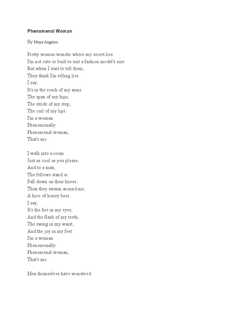 Maya Angelou's "Phenomenal Woman" Poem | PDF | Self-Improvement