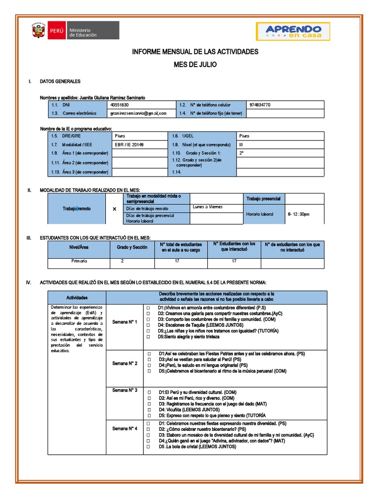 Informe Julio 2021 2do Grado de Primaria | PDF | Evaluación | Aprendizaje