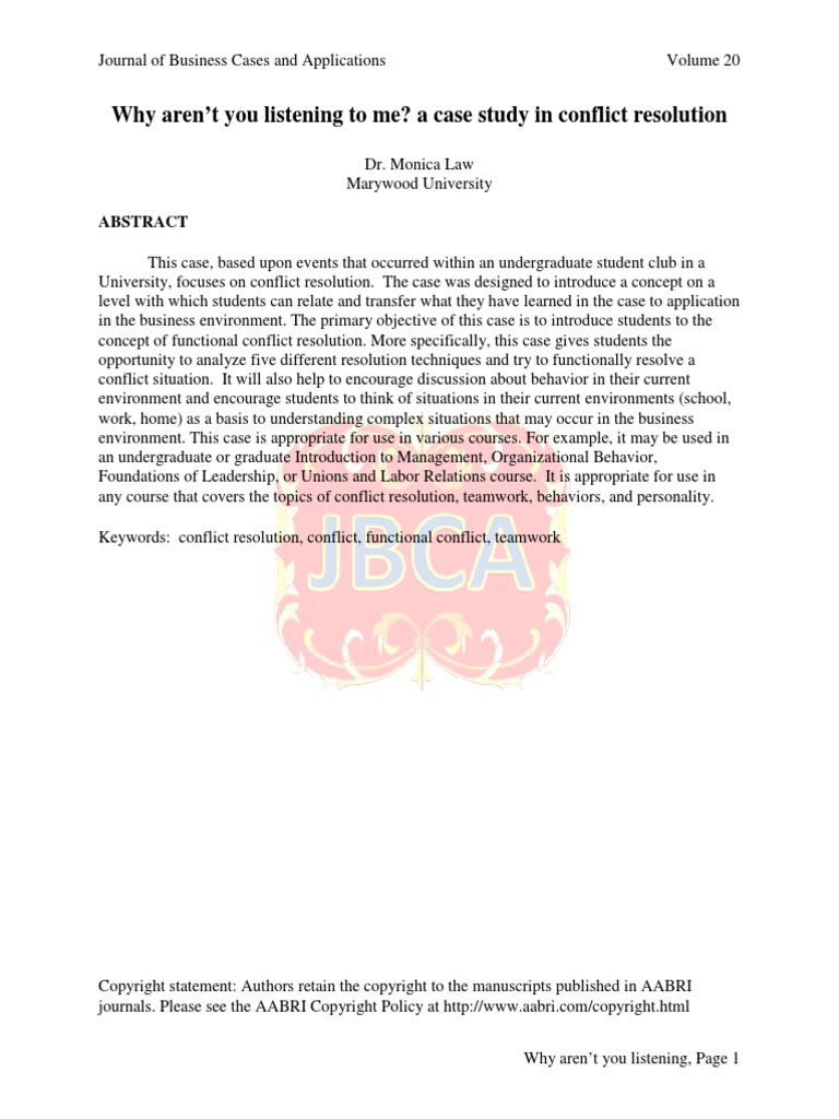 Clo 3 Case Study Conflict Handling Pdf Conflict Resolution
