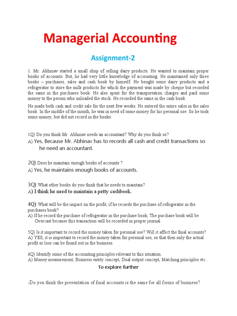Managerial Accounting: Assignment-2 | PDF | Bookkeeping | Debits And ...