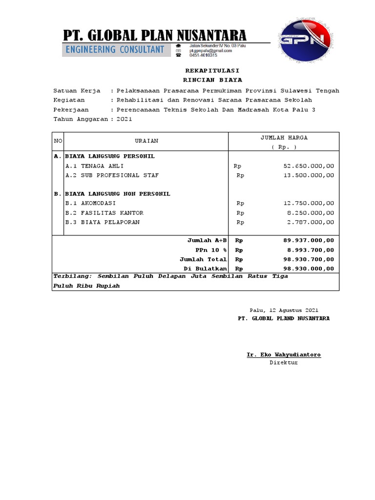 RAB. PT. Global Plan Nusantara | PDF