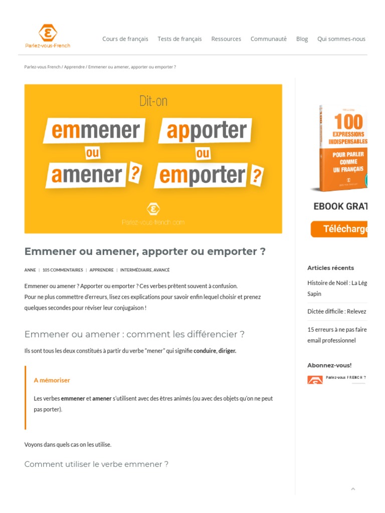 Emmener Ou Amener, Apporter Ou Emporter - Parlez-Vous French | PDF ...