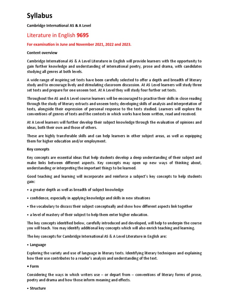 Literature in English 9695 2022 | PDF | Learning | Genre