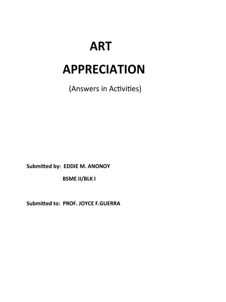 ART Appreciation: (Answers in Activities) | PDF | Sculpture | Aesthetics