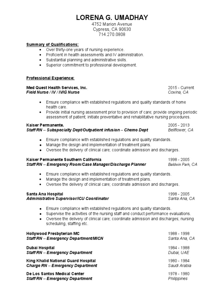 Lorena Resume | PDF | Nursing | Hospital