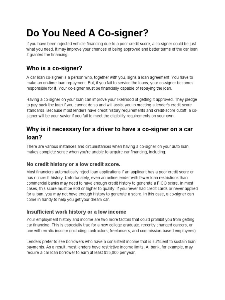 Do You Need A Cosigner - Edited | PDF | Loans | Finance & Money Management