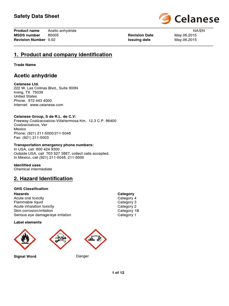 Ac2o MSDS | PDF | Dangerous Goods | Firefighting