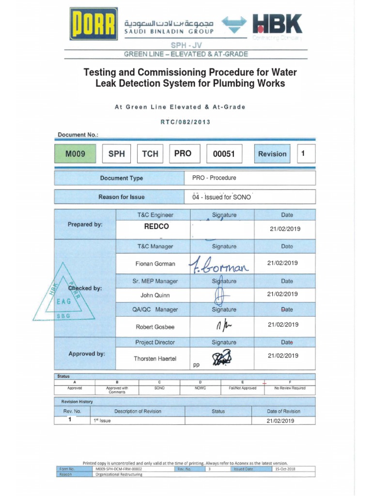 Testing And Commissioning Procedure For Leak Detection System Pdf