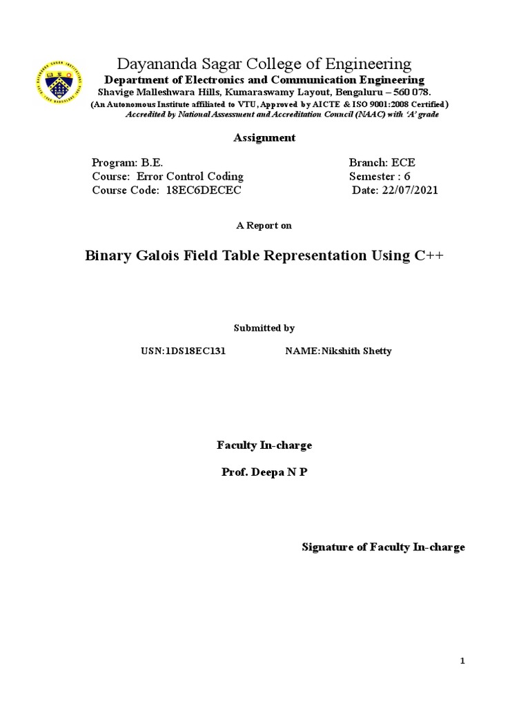 Binary Galois Field Table Representation Using C++ | PDF | Field ...