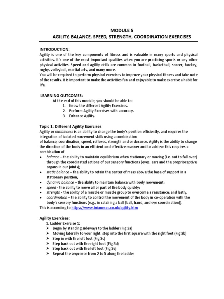 Module 5 Agility, Balance, Speed Coordination Exercises | PDF | Balance ...