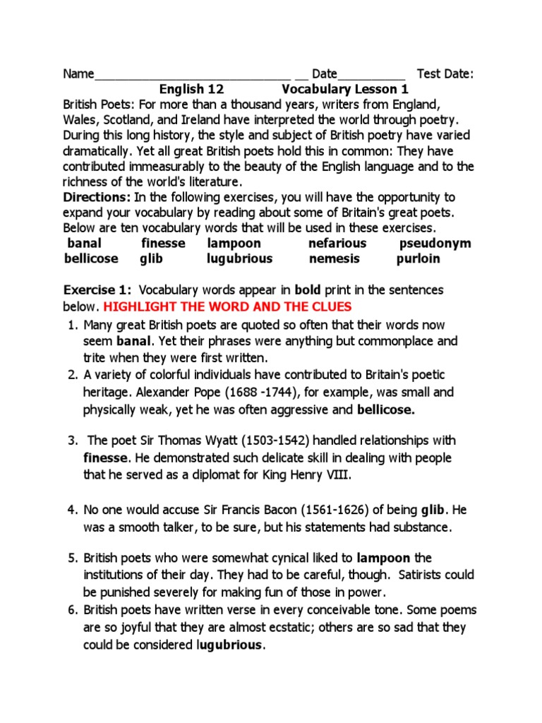 Vocabulary Lesson 1 | PDF | Satire | Poetry