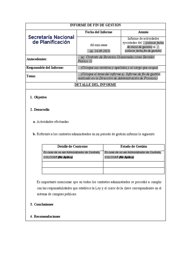 Formato - Informe de Fin de Gestion | PDF