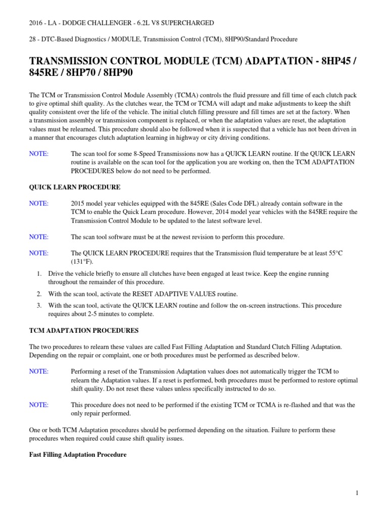 Transmission Control Module (TCM) Adaptation - 8HP45 - 845re - 8HP70 ...