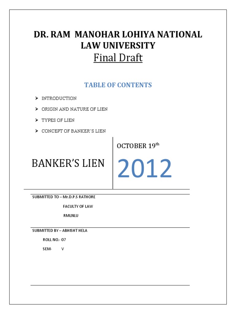 Bankers Lien Banking Law | PDF | Lien | Banks