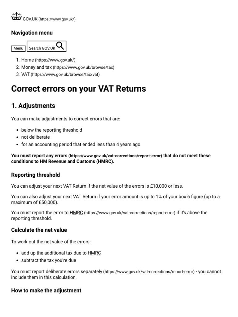 Print Correct Errors On Your VAT Returns - GOV - Uk | PDF | Value Added ...