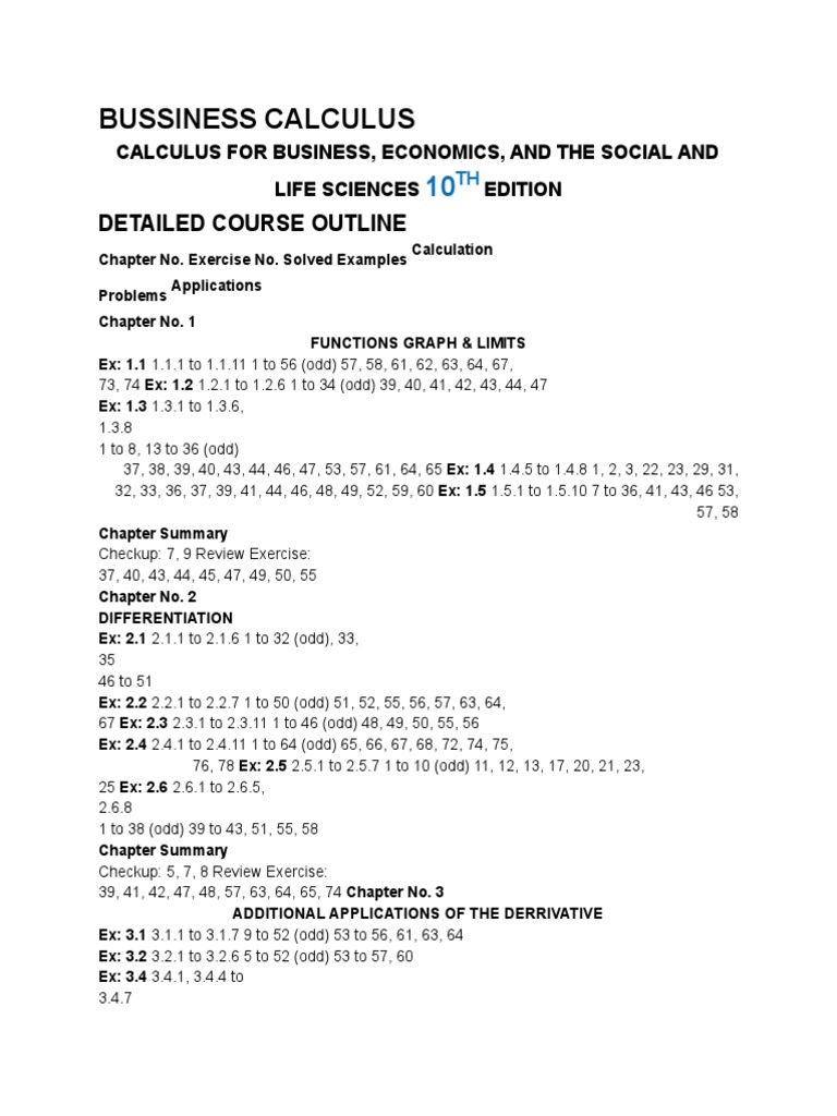 DETAILED OUTLINE BUSINESS CALCULUS | PDF | Calculus | Derivative