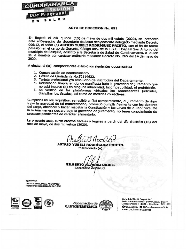 Acta de Posesion | PDF