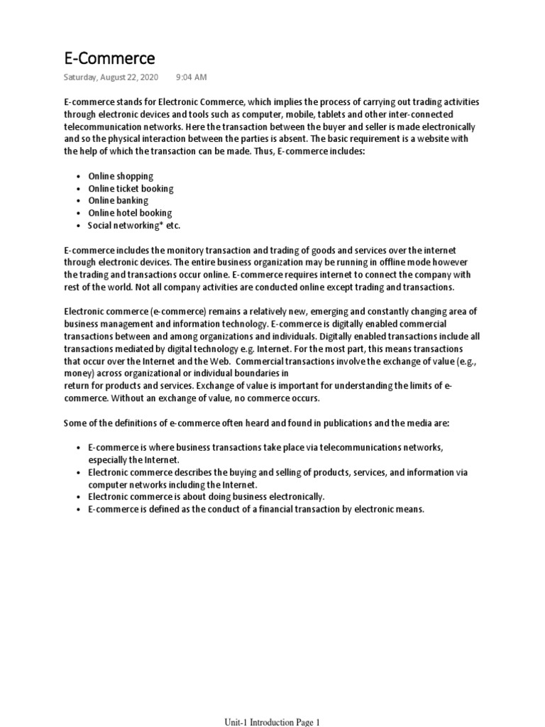 Unit-1 Introduction To Ecommerce | PDF | E Commerce | Internet