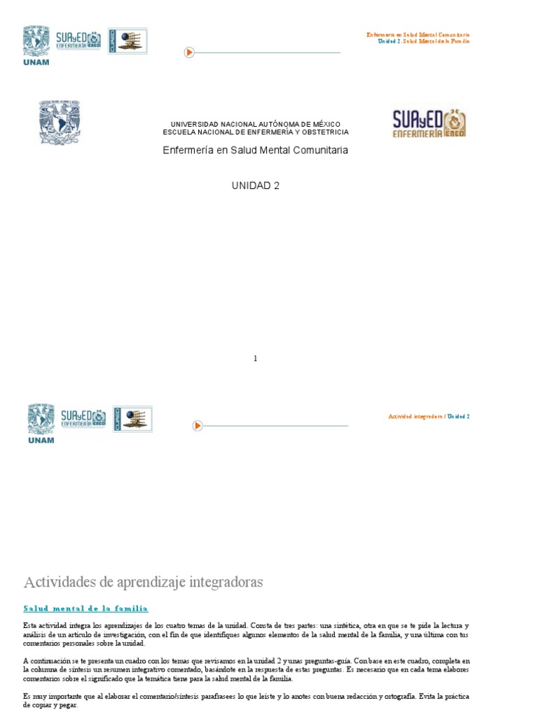 Act Integ U2enfermeriasaludmental | PDF | Depresión (estado de ánimo) | Trastorno mental