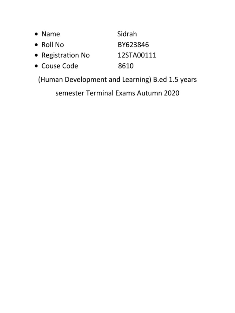 Course Code 8610 | PDF | Relationships | Child Development