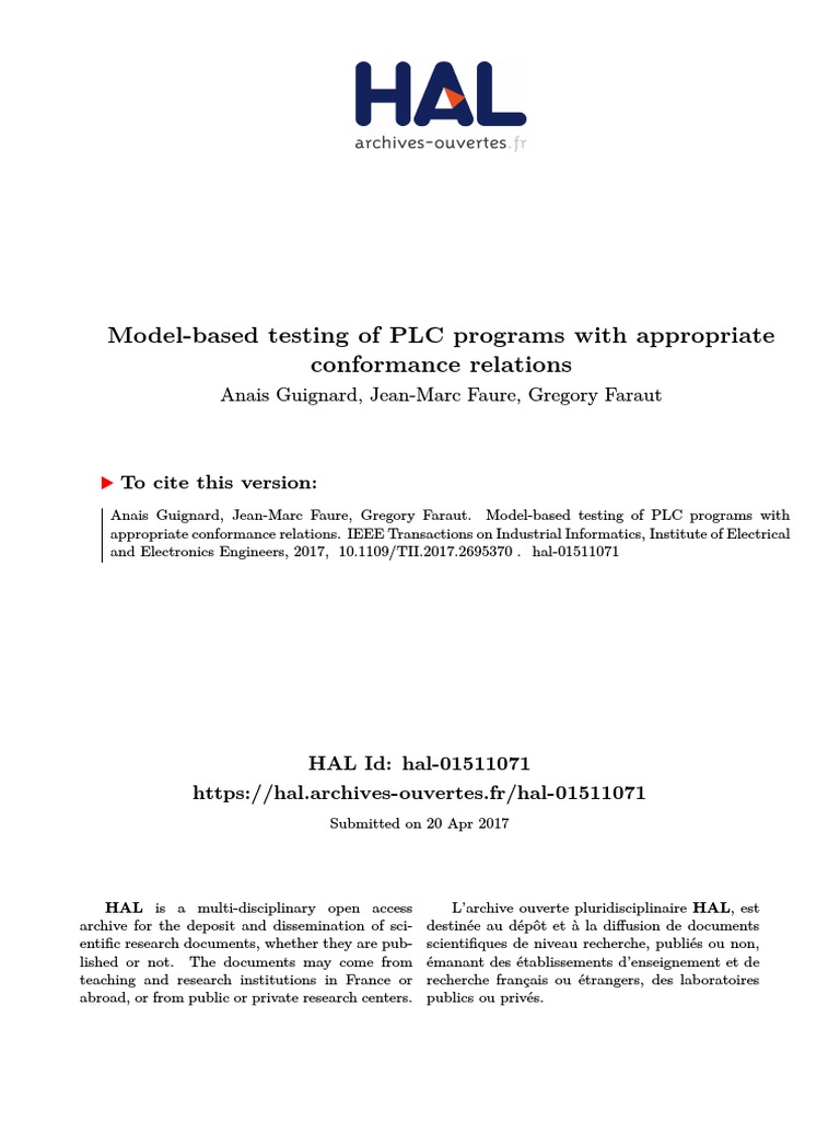 Model Based Testing Of Programmable Logic Controllers Proposing Conformance Relations To Reduce