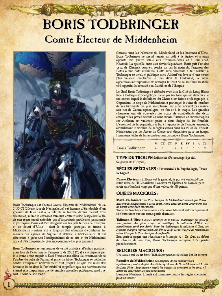 WFB8 - Boris Todbringer Comte Electeur de Middenheim (FanMade by Vlast ...