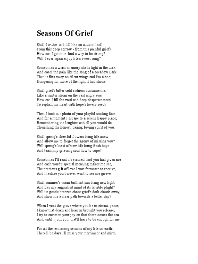 Seasons Of Grief Poetry Collection Pdf Grief