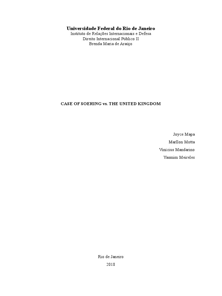 Resumo CASE OF SOERING v. THE UNITED KINGDOM | PDF | Extradição | Tortura