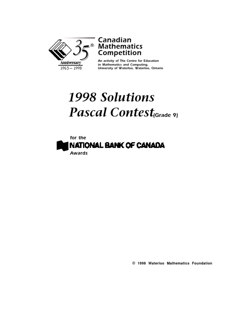 1998 Pascal Solution | PDF | Area | Elementary Mathematics