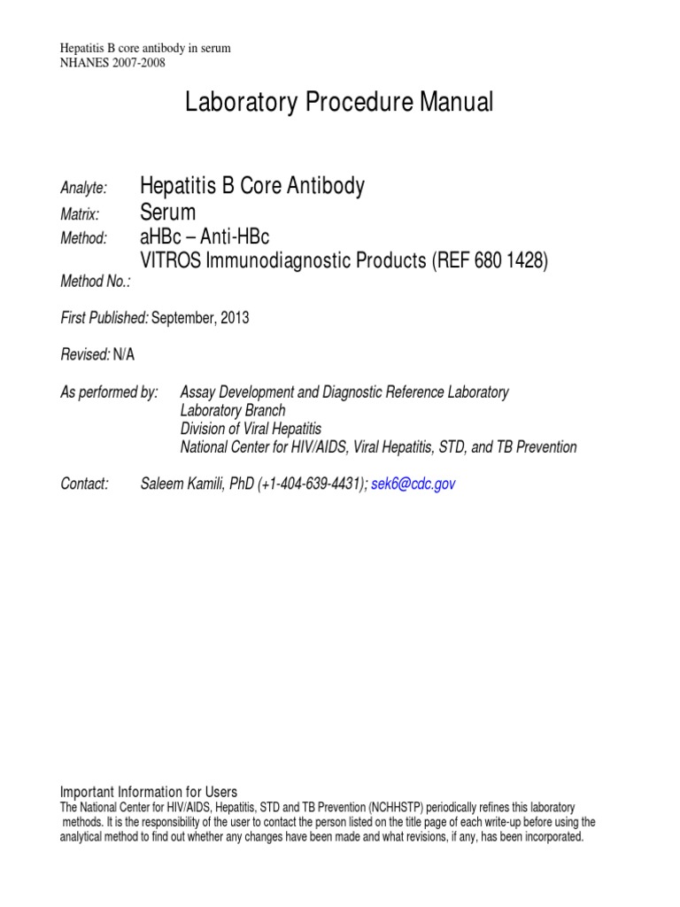 Hepatitis B Core Antibody Testing Protocol | PDF | Hepatitis B ...