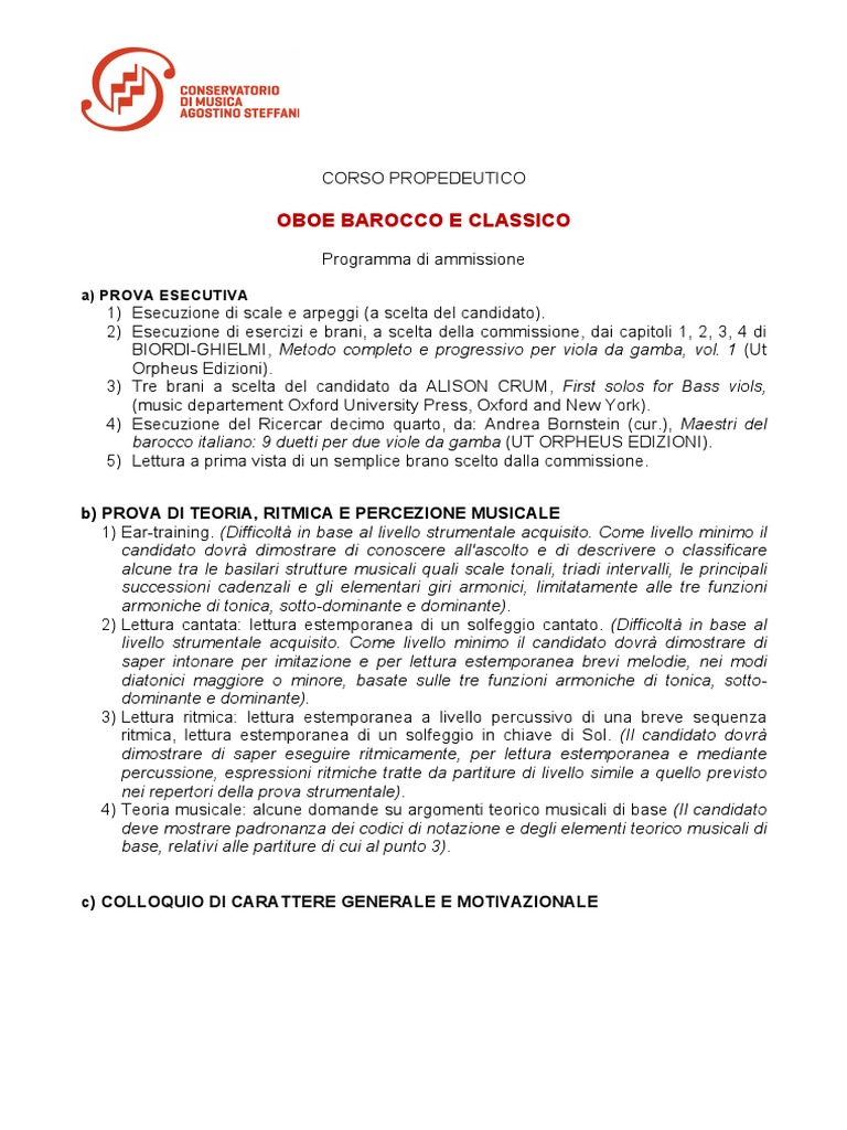 Oboe Barocco e Classico | PDF