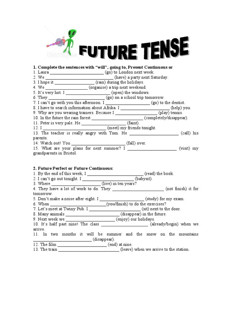 Future Tense Exercises Fun Activities Games Grammar Drills 1032 | PDF