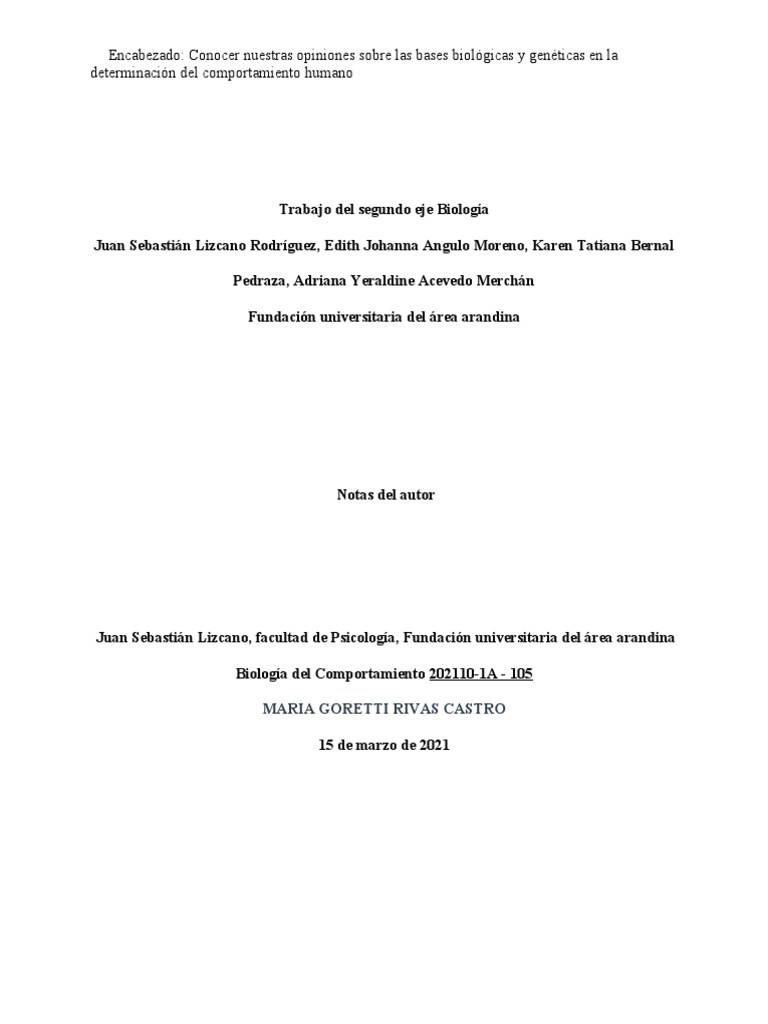 Trabajo Biologia Segundo Eje | PDF | Comportamiento | Herencia