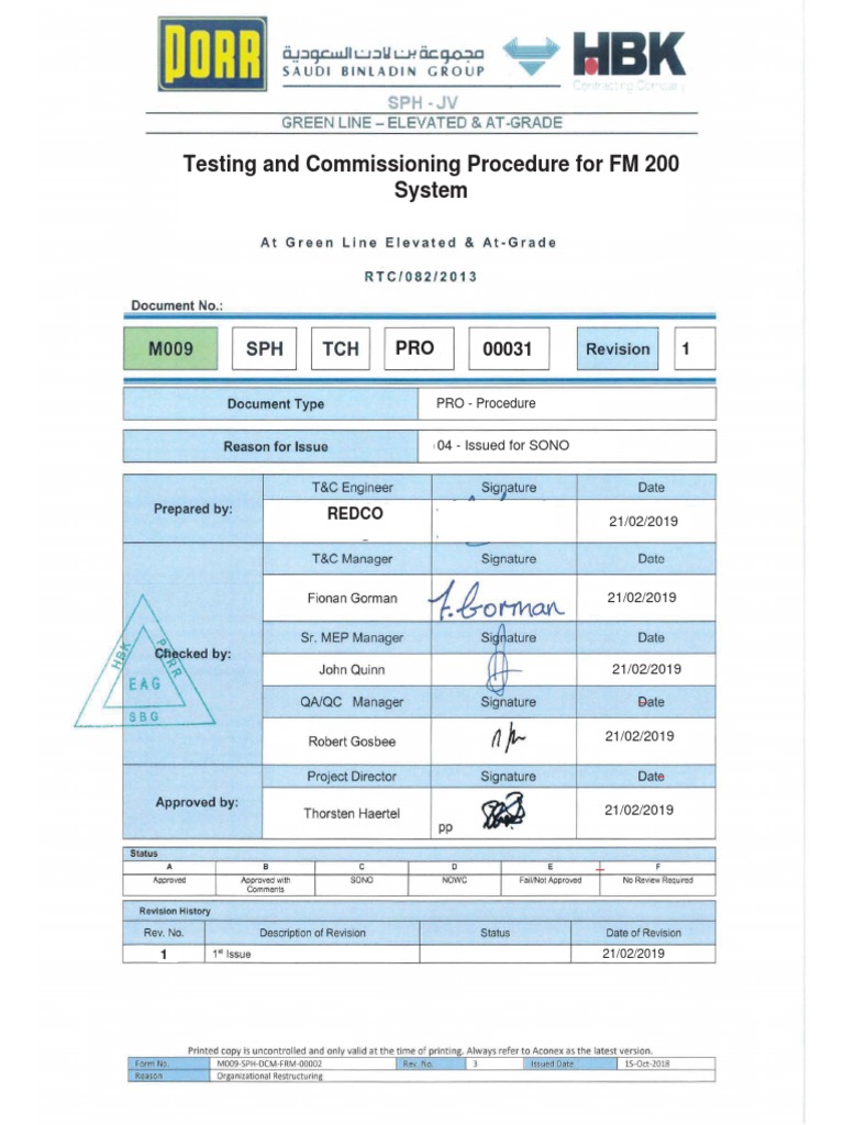 Testing And Commissioning Of Fm200 System Pdf Safety