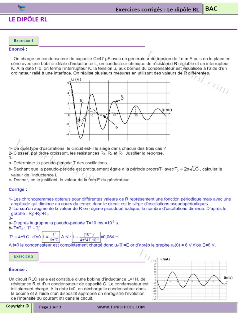 BAC LE DIPÔLE RL Exercices Corrigés - Le Dipôle RL | PDF