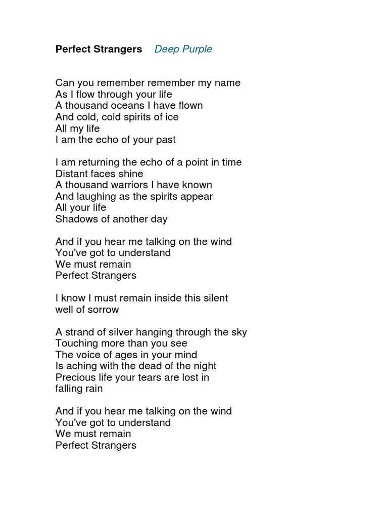 Deep Purple - Perfect Strangers Lyrics | PDF | Poetry