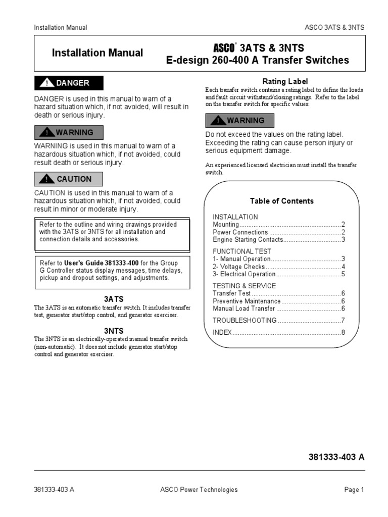 Manual de Instalación Ats Asco Serie 300 No.381333-403 | PDF | Switch ...