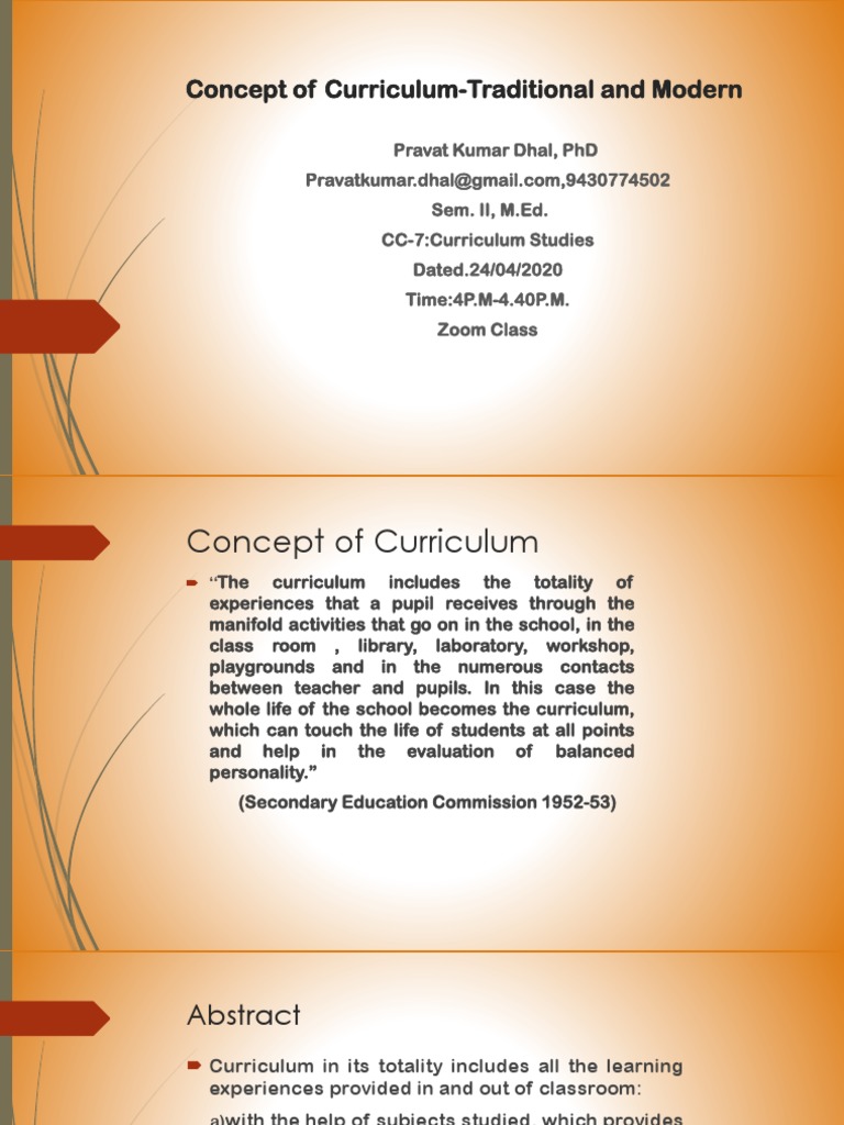Concept of Curriculum-Traditional and Modern. | PDF | Learning | Curriculum
