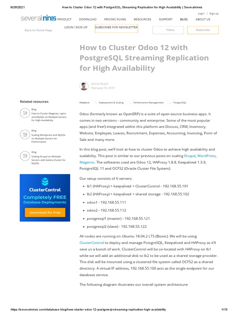 How To Cluster Odoo 12 With PostgreSQL Streaming Replication For High ... How To Cluster Odoo 12 With PostgreSQL Streaming Replication For High ...
