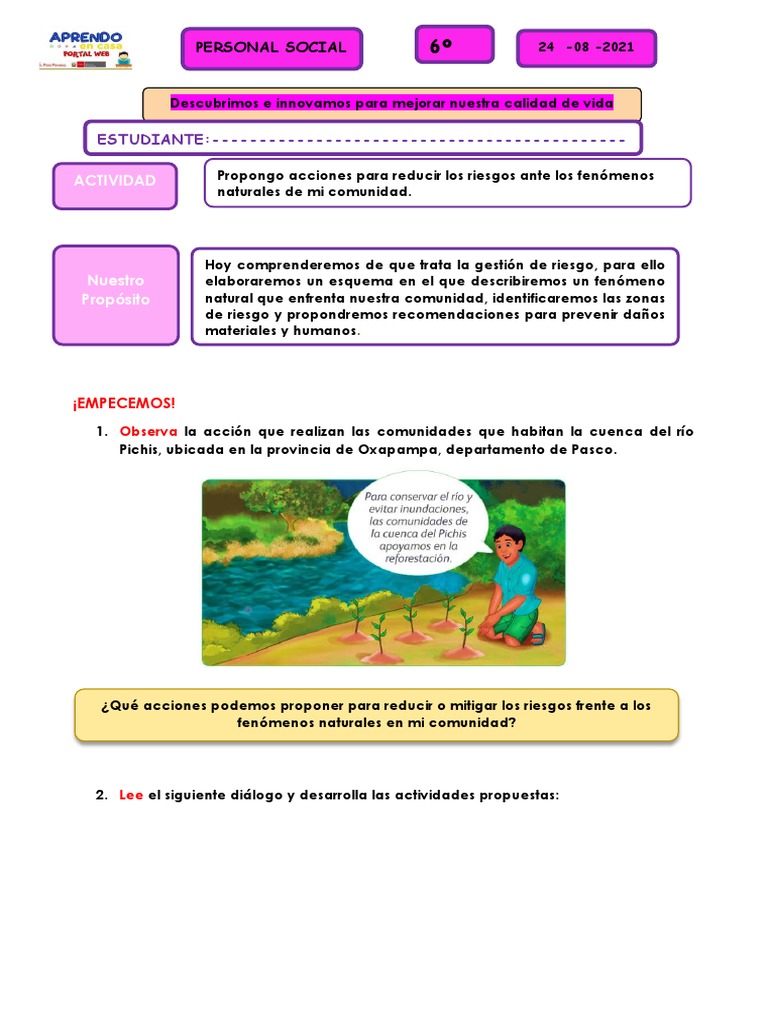 6º Ficha Personal Social Propongo Acciones para Reducir Los Riesgos Ante Fenomenos Naturales 24 ...