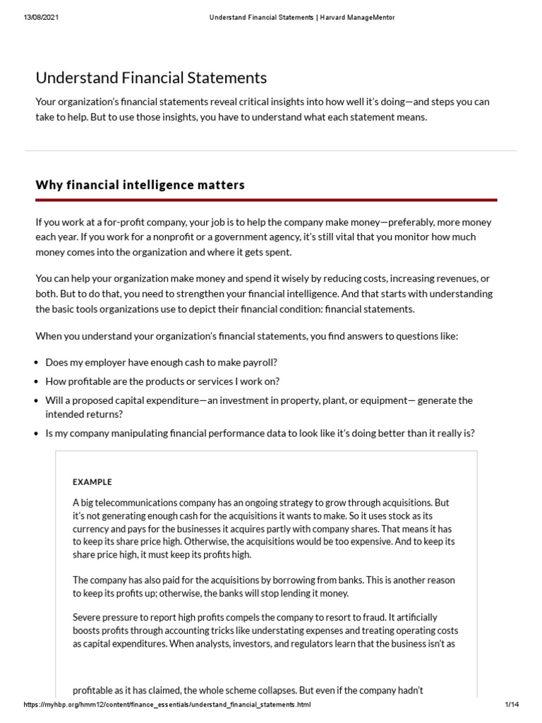 Understand Financial Statements - Harvard ManageMentor | Download Free ...