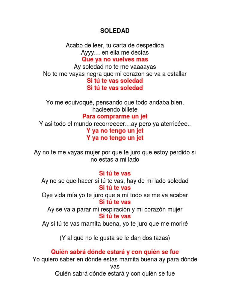Letra Soledad La 33 | PDF