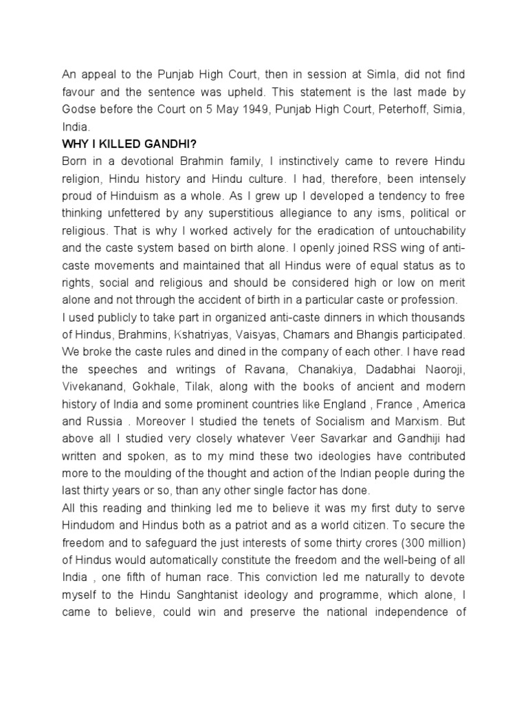 Letter of Nathuram Godse | PDF | Mahatma Gandhi | Muhammad Ali Jinnah