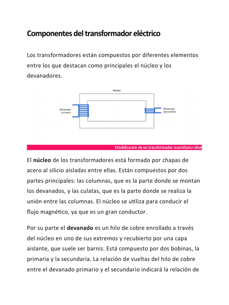 Componentes Del Transformador Eléctrico | PDF | Transformador | Inductor