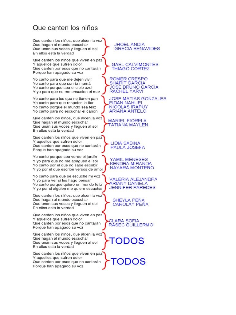 Letra Cancion - Que Canten Los Niños | PDF