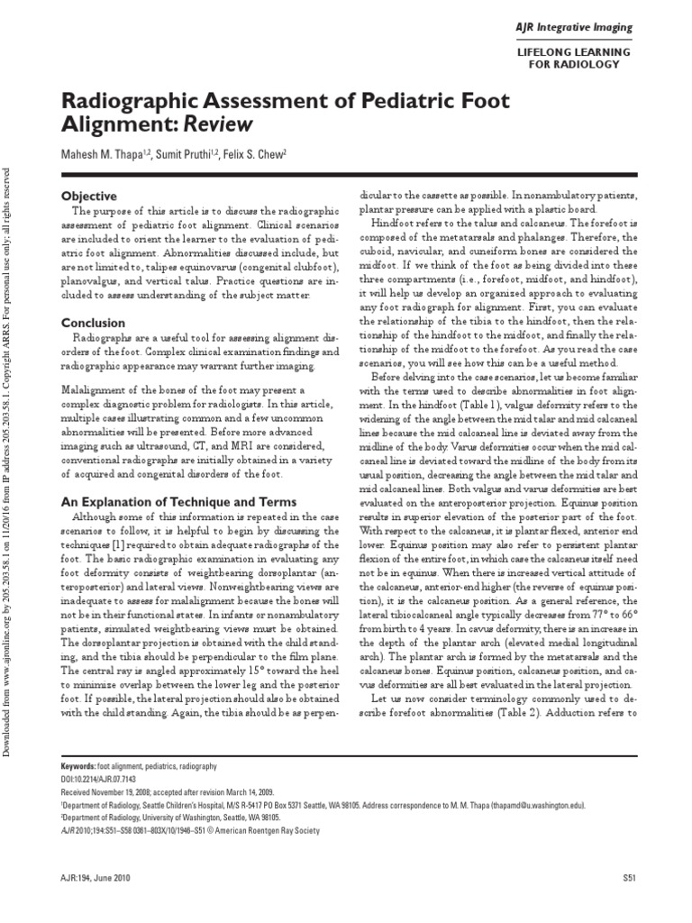 Radiographic Assessment of Pediatric Foot Alignment: Review: Objective ...